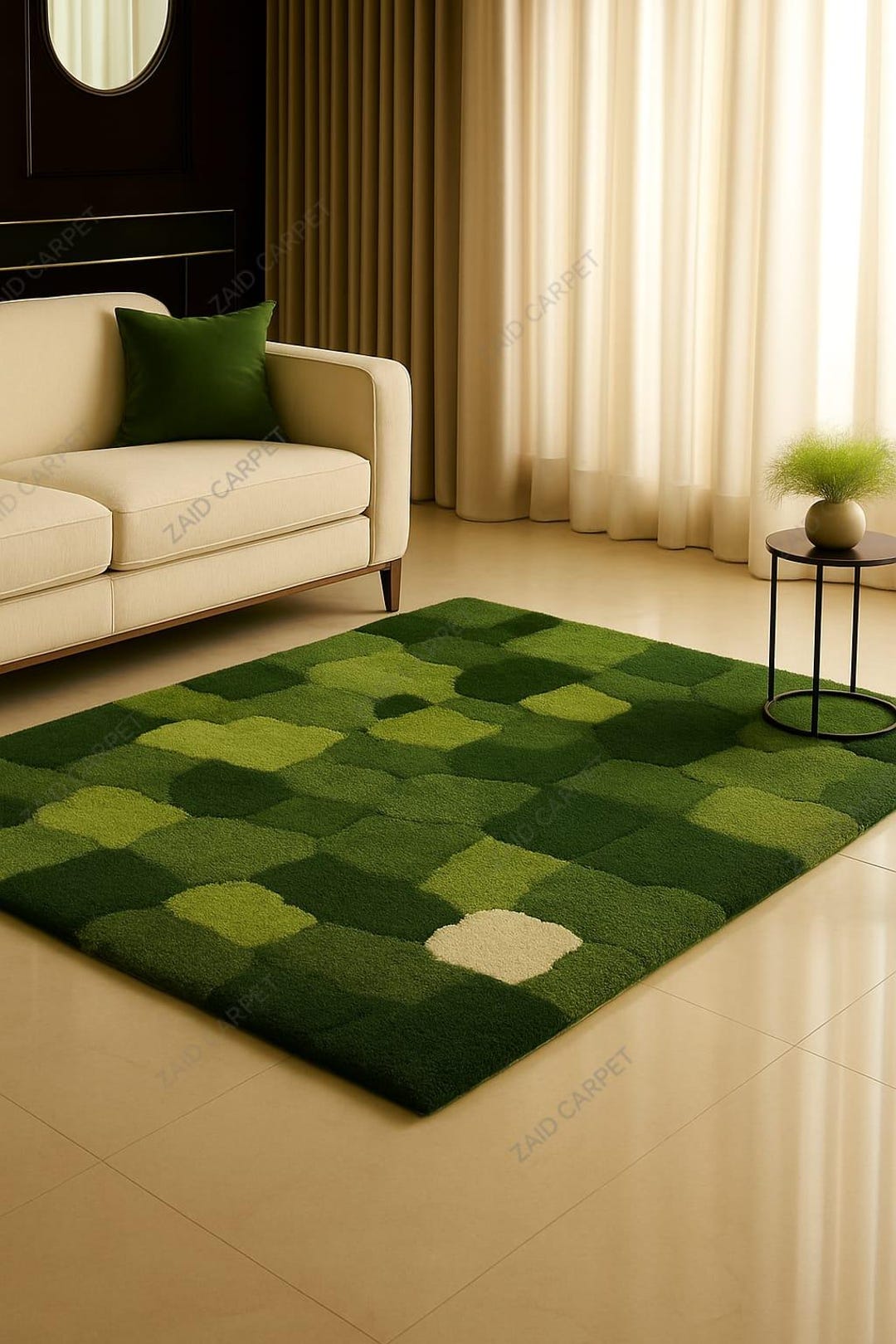 Green Checkered Hand Tufted Rug | Forest Green Block Pattern Area Rug ...