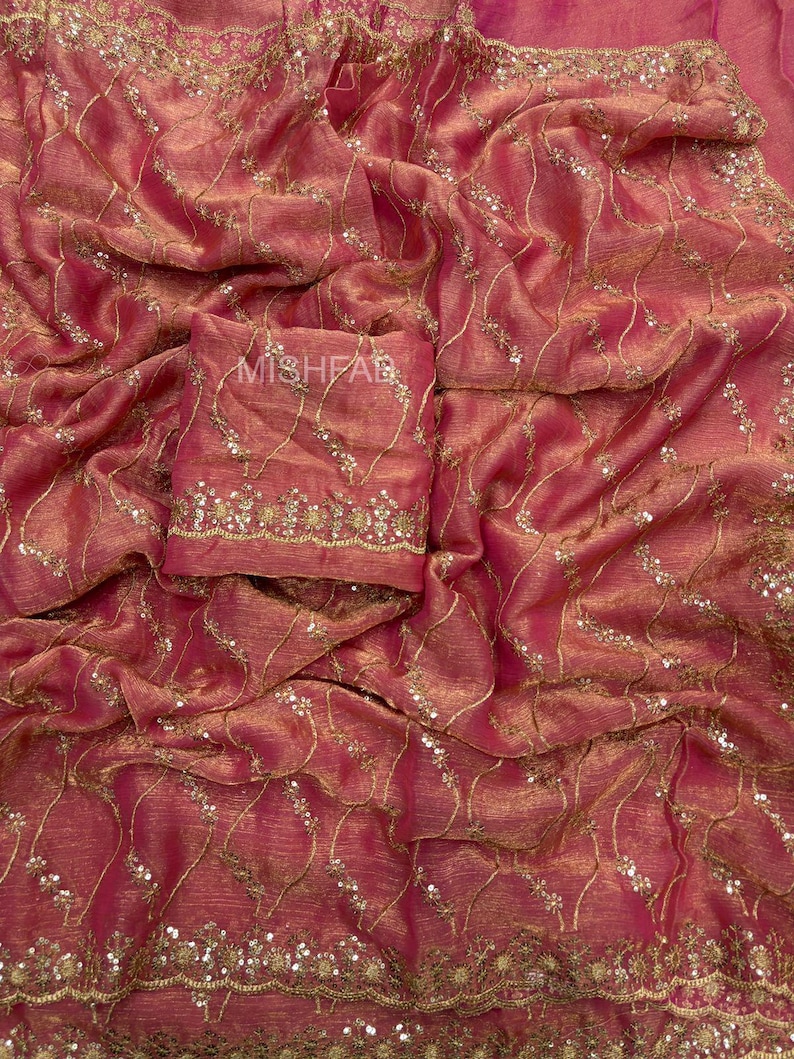 Designer Chiffon Saree,golden Zari & 3mm Sequin Work,embroidered ...