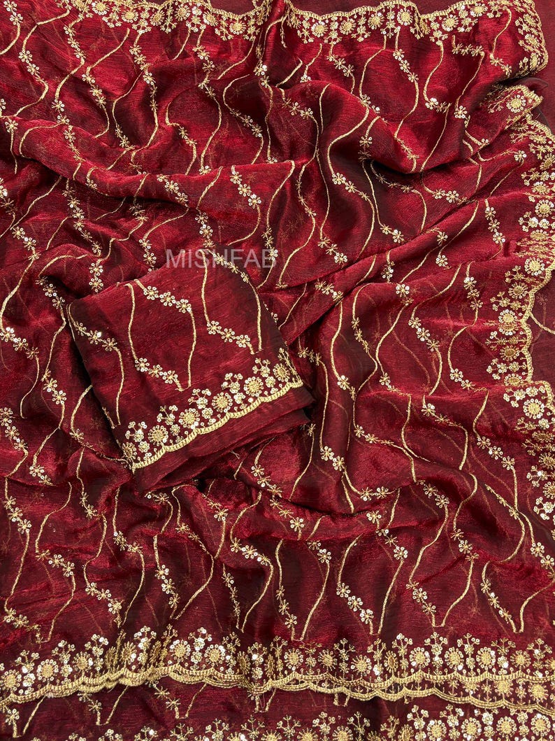 Designer Chiffon Saree,golden Zari & 3mm Sequin Work,embroidered ...