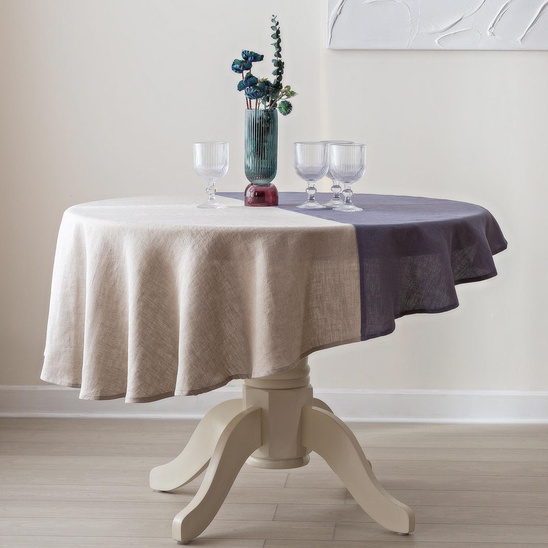Rustic 60 Inch Round Tablecloth – Two-tone Flax Farmhouse Table Cloth ...