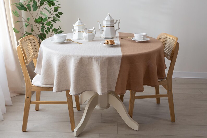 Rustic 60 Inch Round Tablecloth – Two-tone Flax Farmhouse Table Cloth ...