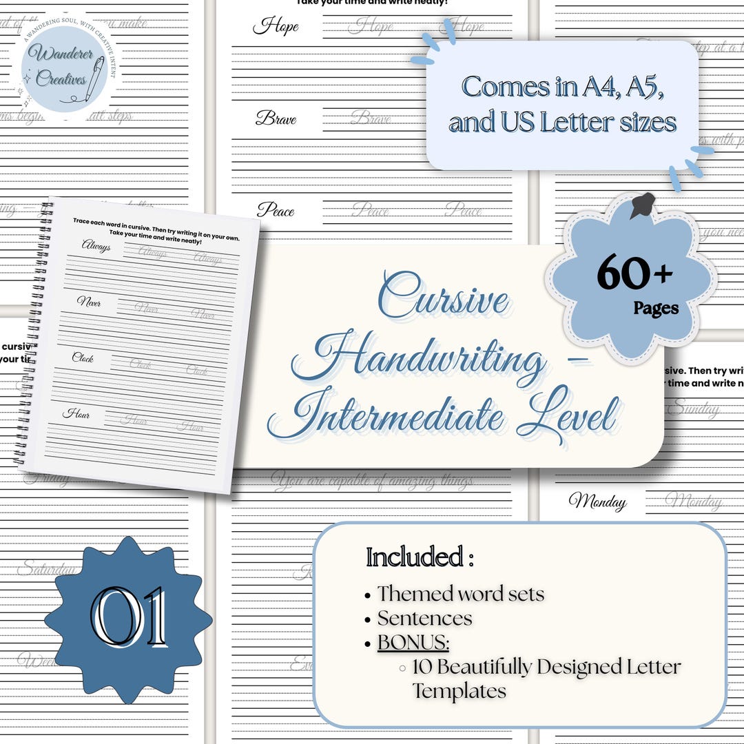 Adults Cursive Writing Practice Sheets Handwriting Improvement Hand ...