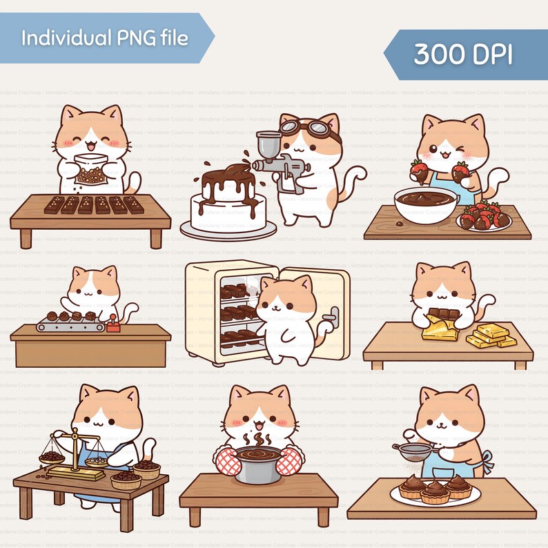 Cute Digital Stickers Pack, Cute Daily Icon Digital Stickers, Cute Cat ...