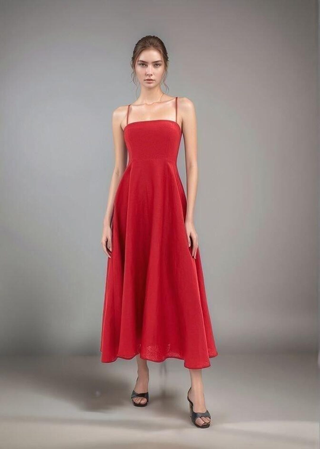 Red Linen Maxi Dress: Handmade Spaghetti Strap Summer Sundress - Etsy