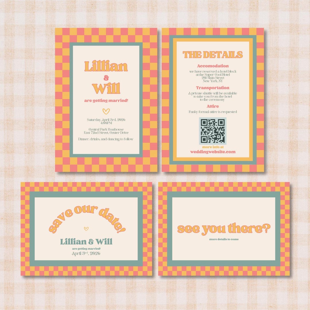 Funky Retro Wedding Invite and Save the Date Template Package ...