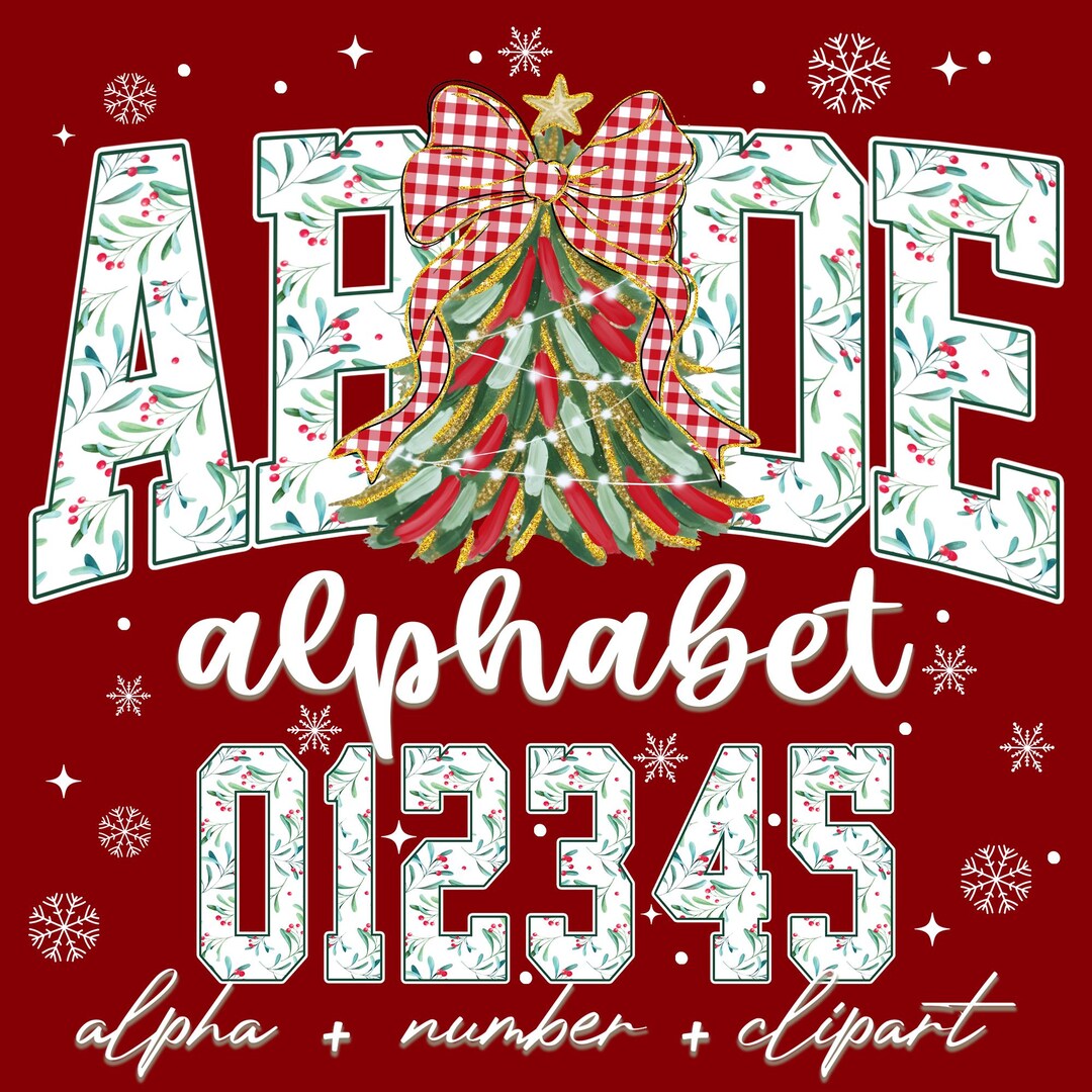 Christmas Alphabet PNG Font Bundle With Gingham Bow Tree Letters ...