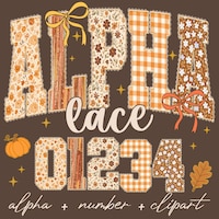 Fall Alphabet PNG, Lace Letters & Numbers, Autumn Sublimation Clipart ...