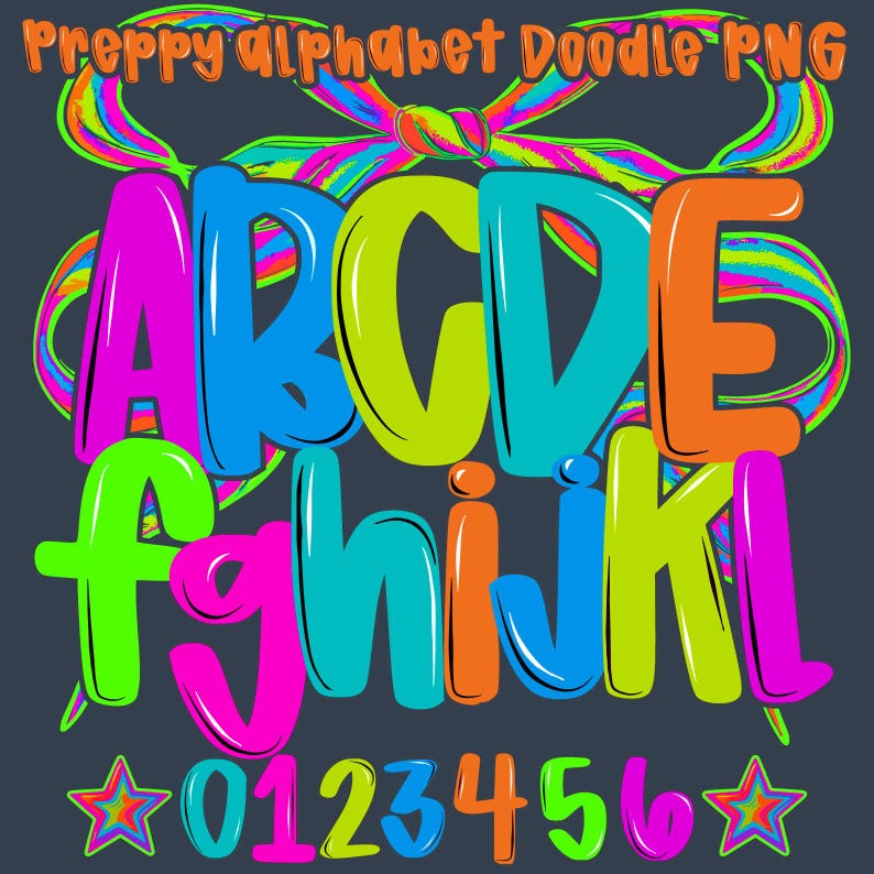 Preppy Doodle Font PNG Bundle Colorful Hand Drawn Letters Clipart for ...