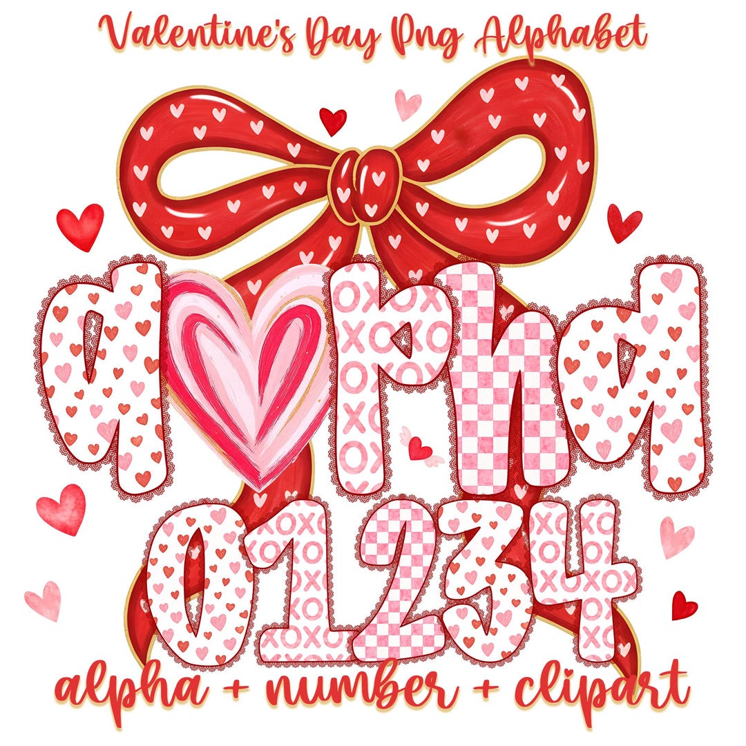 Valentine's Day Alphabet PNG Letters Bundle With Numbers Clipart and ...