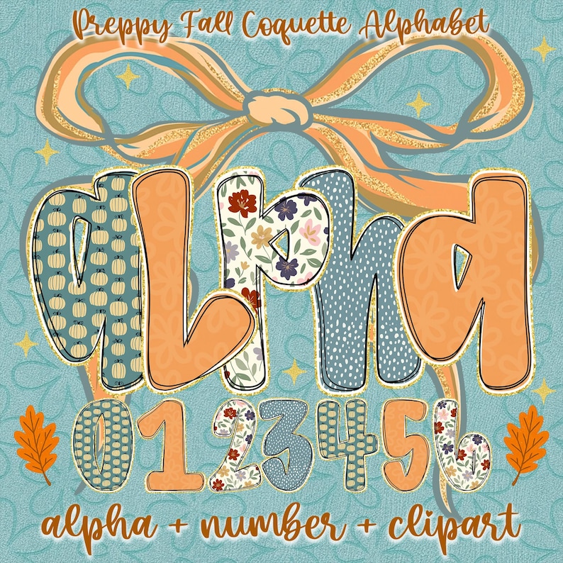 Preppy Floral Fall Coquette Alphabet PNG Set – Brushstroke Letters ...