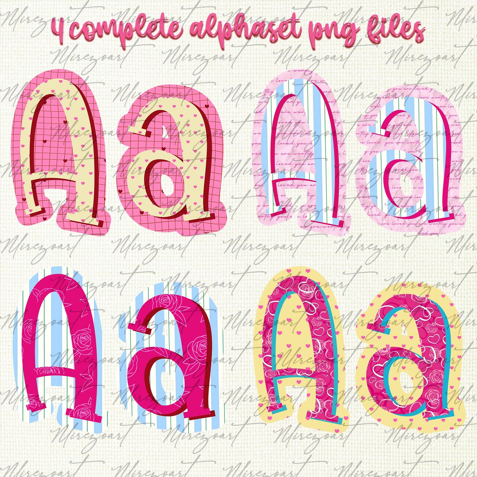 Romantic Valentine Alphabet PNG Font Bundle With Numbers and Pink Love ...