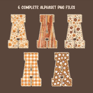 Autumn Gingham Floral Alphabet PNG Bundle Fall Aesthetic Rustic Letters ...