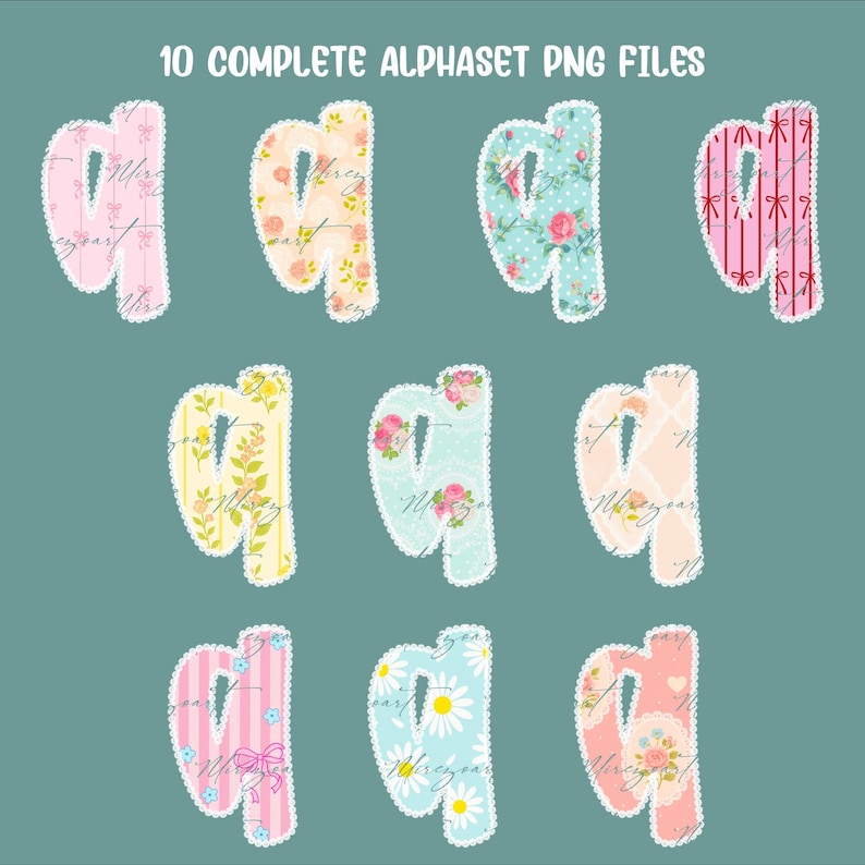 Lace Floral Alphabet PNG Bundle – 10 Pastel Alpha Sets + Numbers + Bow ...