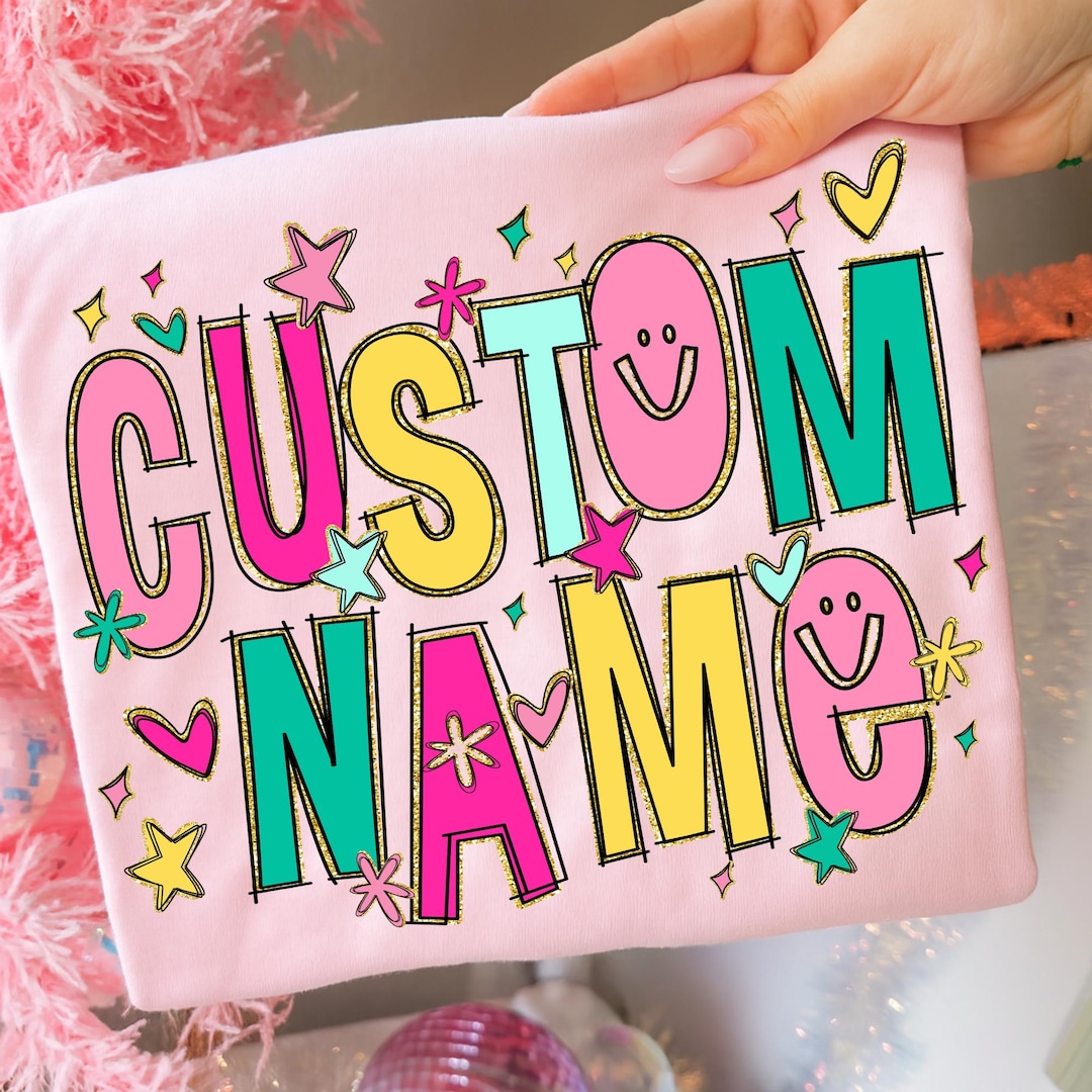 Custom Name PNG Sublimation Design With Smiley Faces, Stars and Hearts ...
