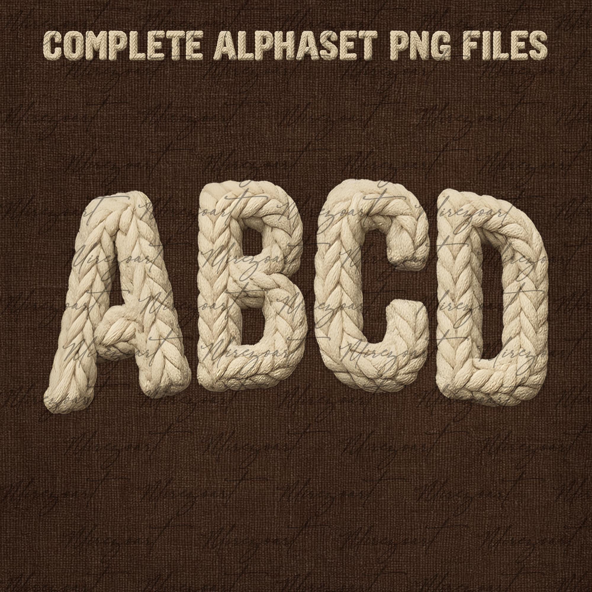 Knitted Rope Alphabet PNG Font Bundle With Embroidery Letters Numbers ...