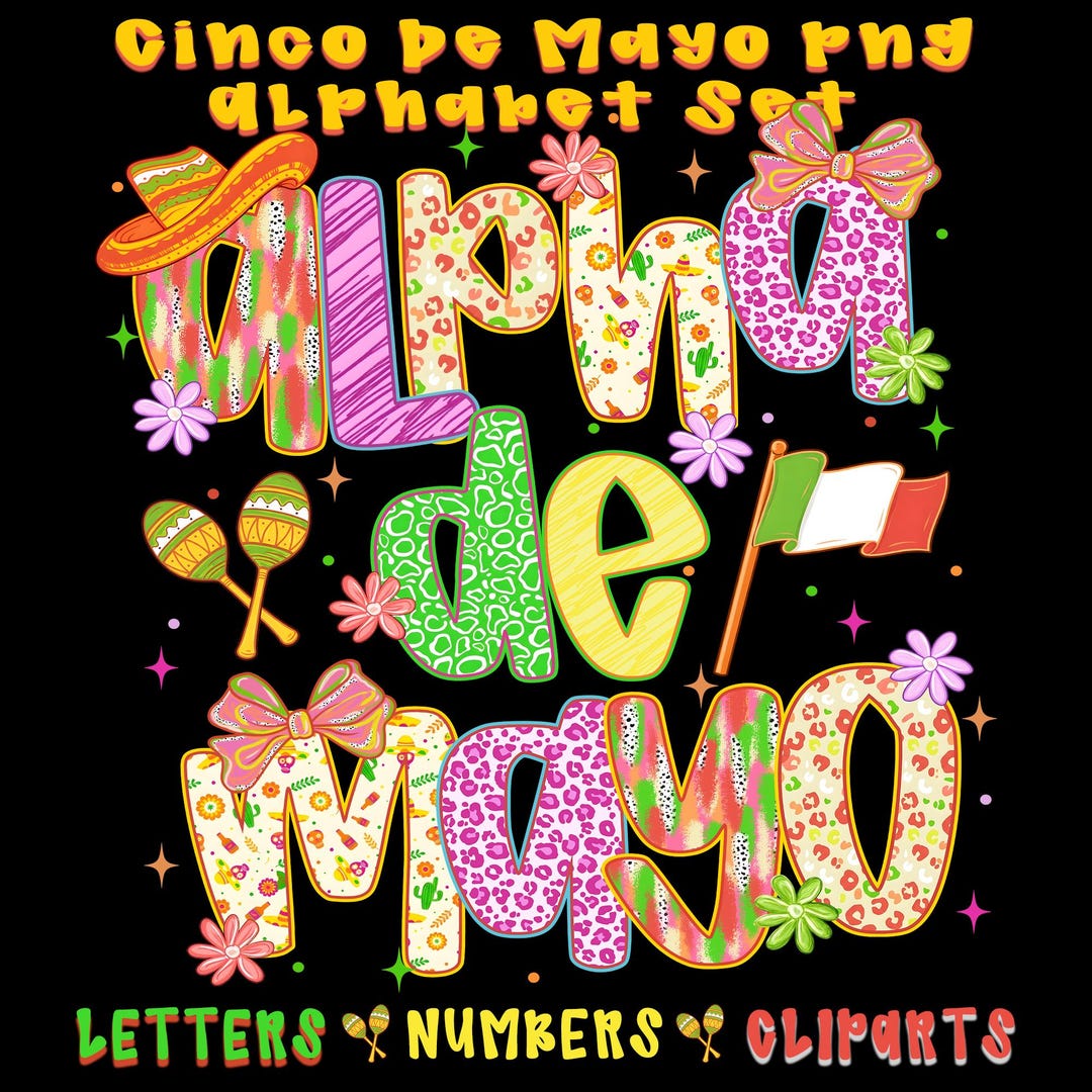 Cinco De Mayo Alphabet PNG Bundle Fiesta Letters Numbers Mexican ...