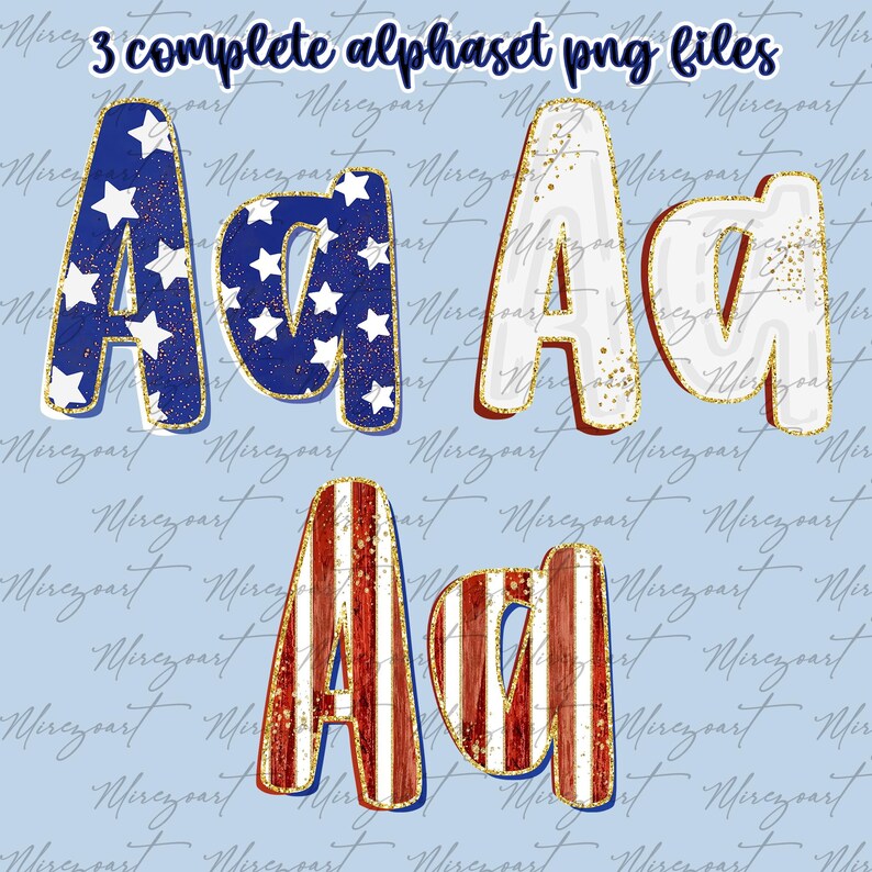4th of July Alphabet PNG Bundle Patriotic Letters Numbers USA Flag Font ...