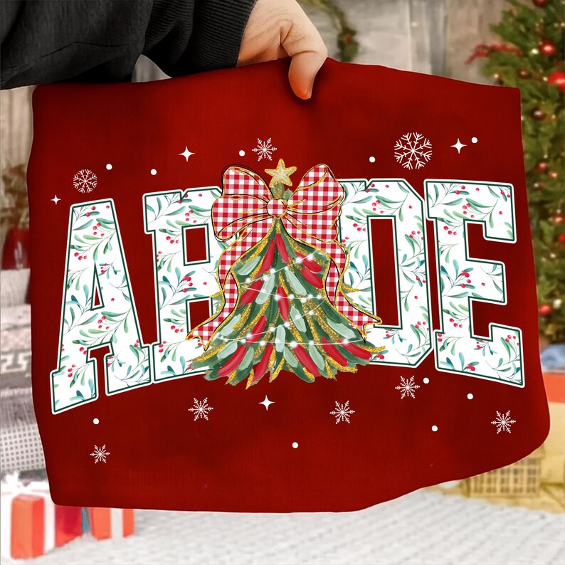 Christmas Alphabet PNG Font Bundle With Gingham Bow Tree Letters ...