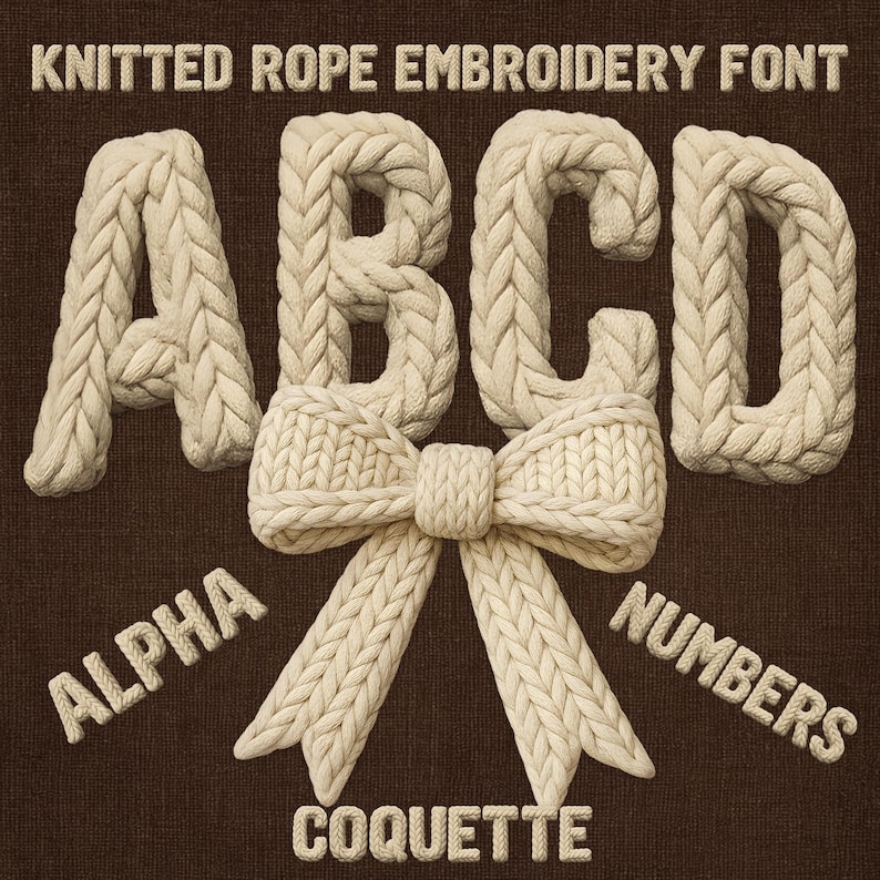 Knitted Rope Alphabet PNG Font Bundle With Embroidery Letters Numbers ...