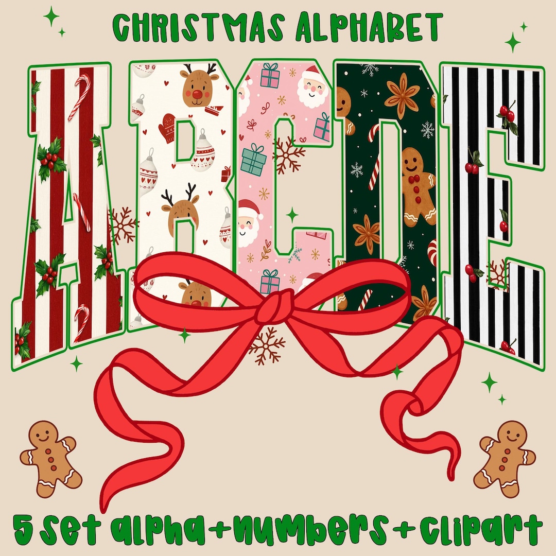 Christmas Alphabet PNG Bundle With 5 Festive Font Styles Holiday Letter ...