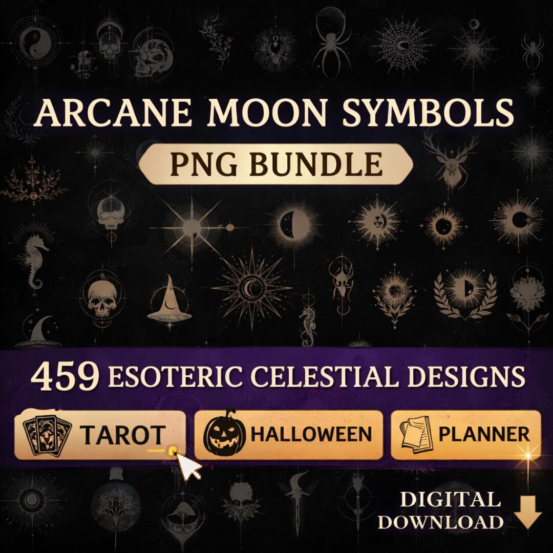 Arcane Moon Symbols PNG Bundle | 459 Esoteric Celestial Designs | Tarot ...