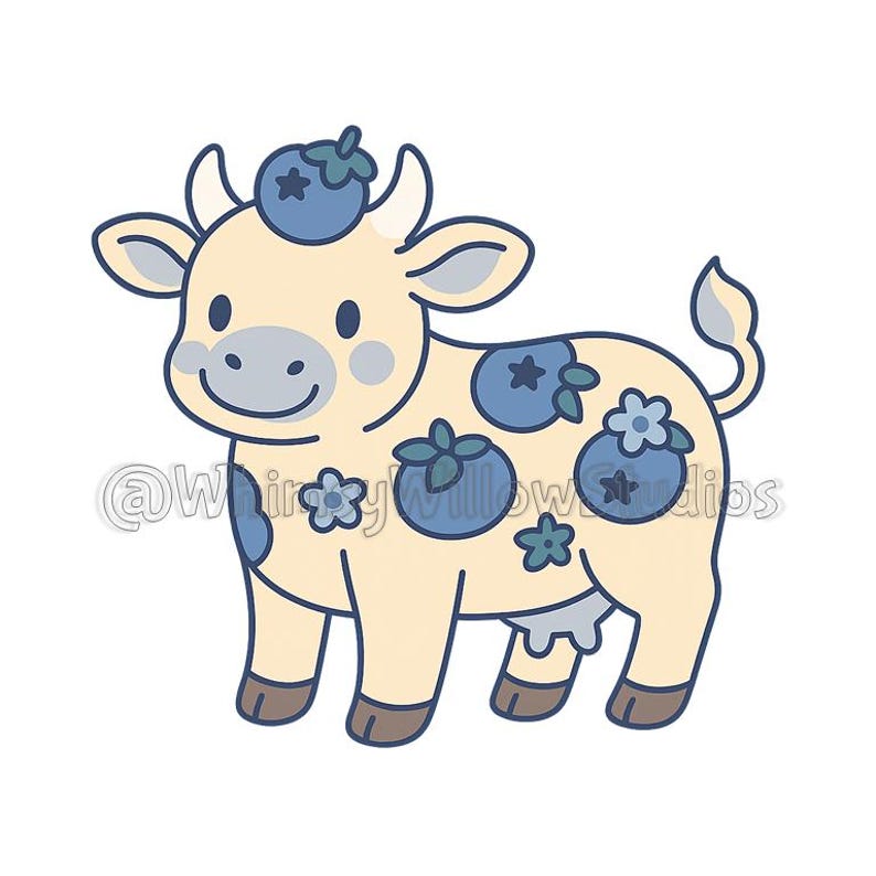 Blueberry Cow PNG Clipart | Kawaii Fruit Cow | Cute Digital Download ...