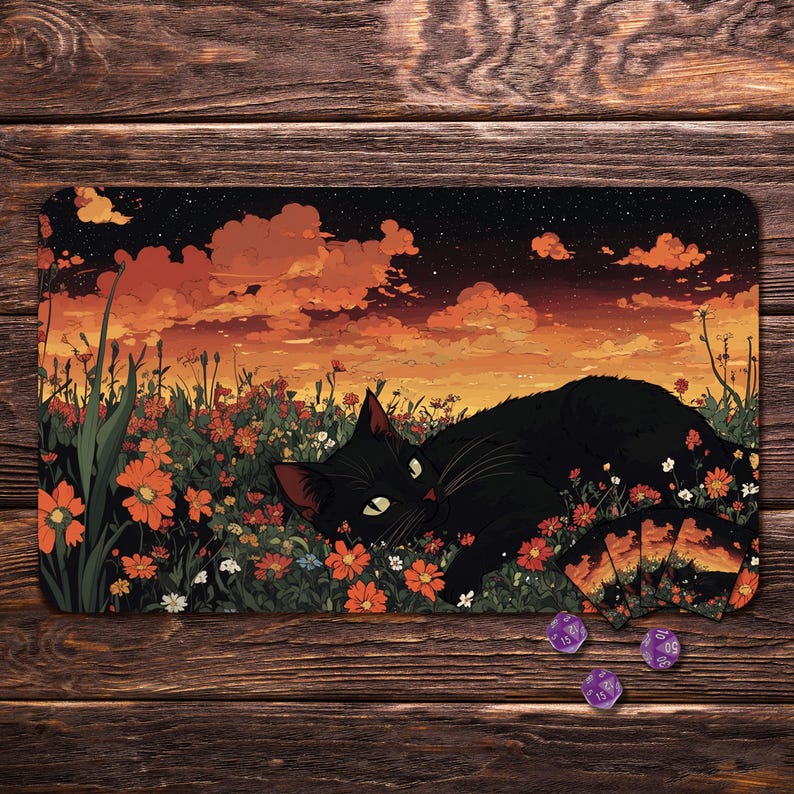 MTG Playmat, Board Game Mat for TCG, Japanese Cat - 24"x14", Trading ...