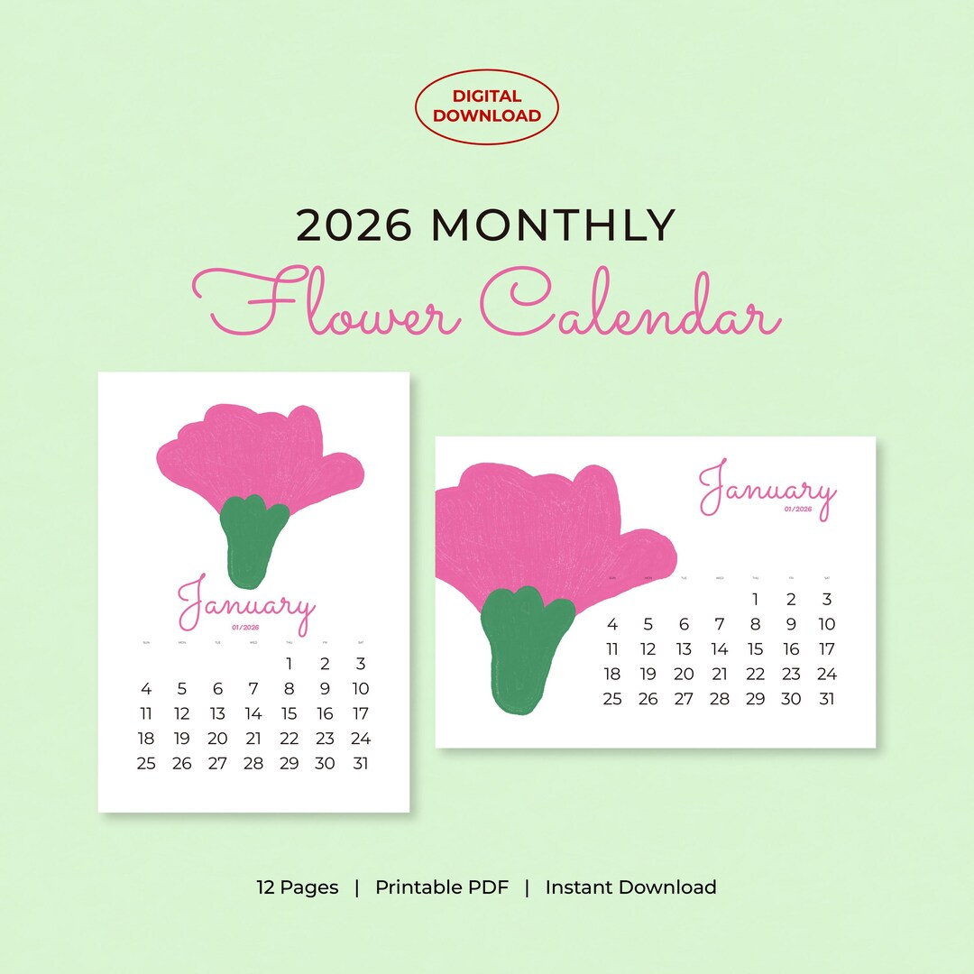 2026 Birth Flower Calendar Printable: Simple Floral Design (digital ...
