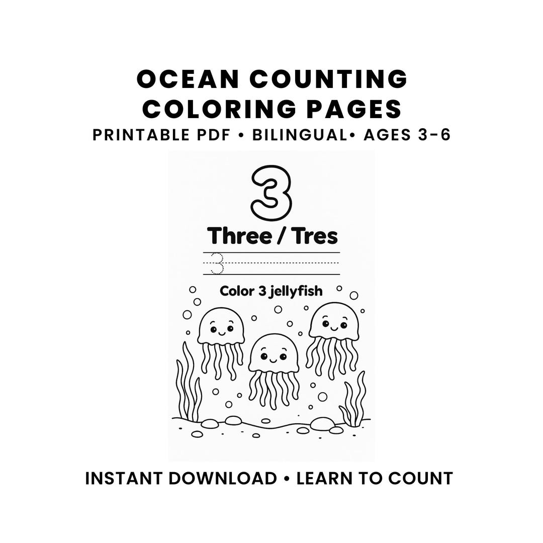 Ocean Counting Coloring Pages • Bilingual Printable PDF • 10 Pages - Etsy