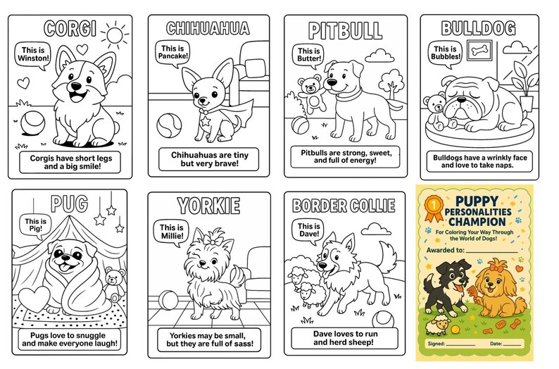 Learn Dog Breeds Coloring Pages for Kids Ages 4–8 – Printable PDF - Etsy
