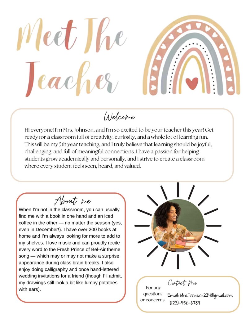 Teacher All About Me Editable Template, Printable Meet the Teacher ...