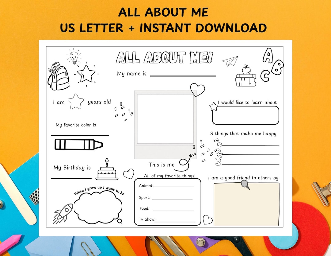 All About Me Activity Coloring Page: Back to School Worksheet (PDF ...