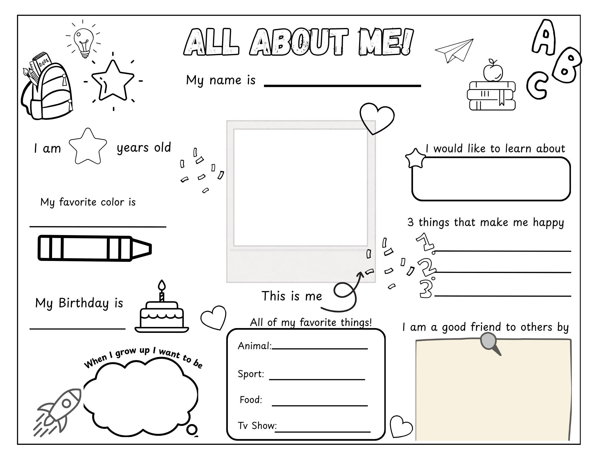 All About Me Activity Coloring Page: Back to School Worksheet (PDF ...