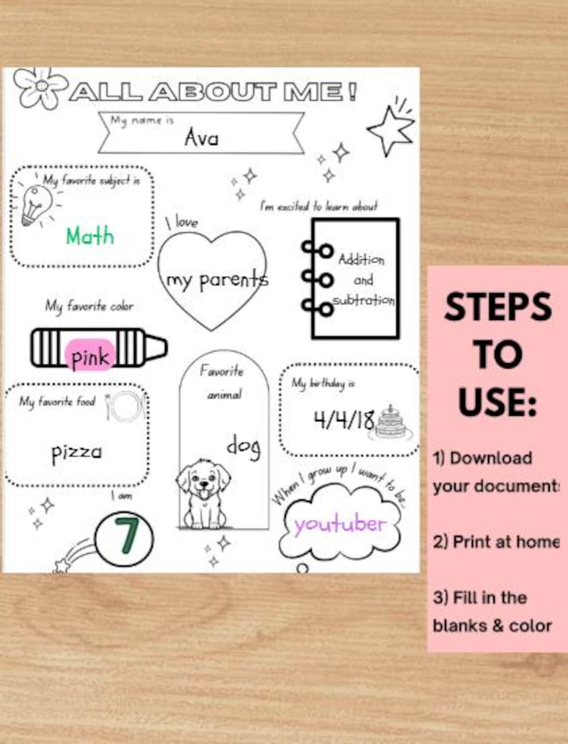 All About Me Worksheet: Back to School Printable Activity (digital ...