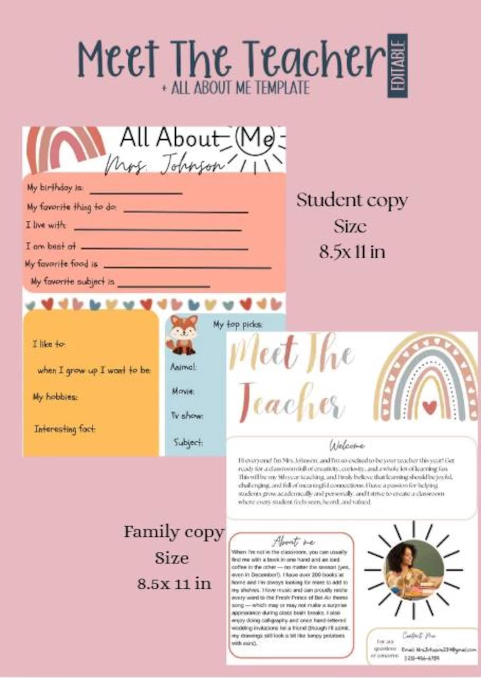 Teacher All About Me Editable Template, Printable Meet the Teacher ...