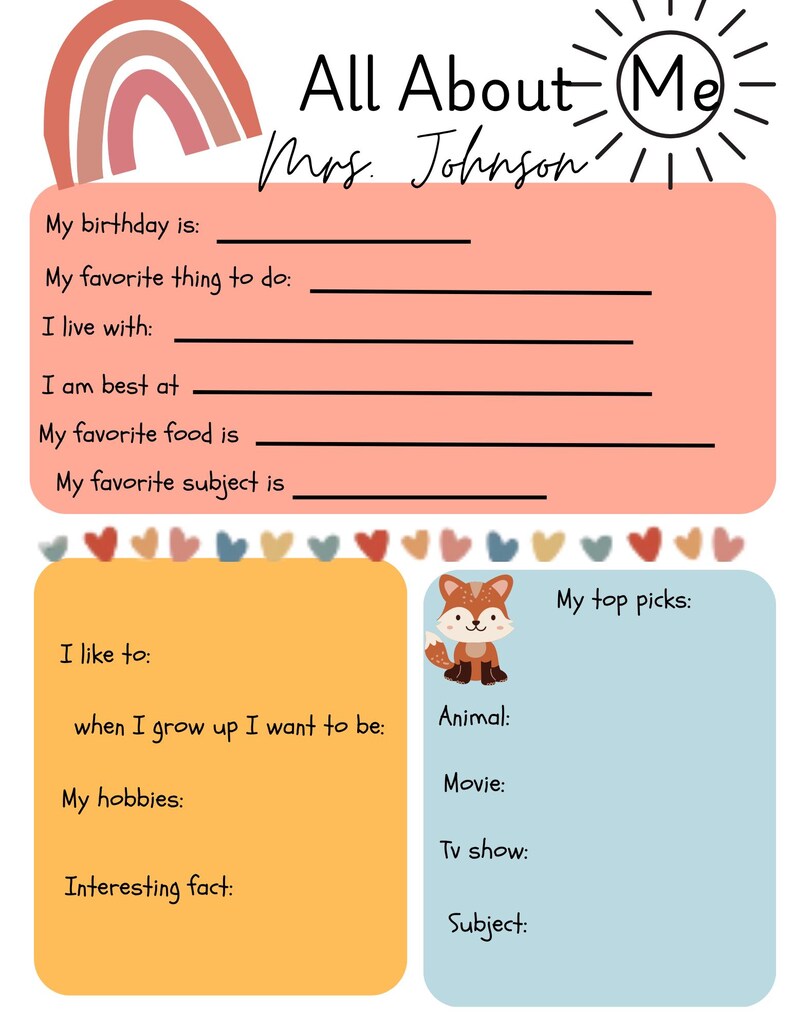 Teacher All About Me Editable Template, Printable Meet the Teacher ...