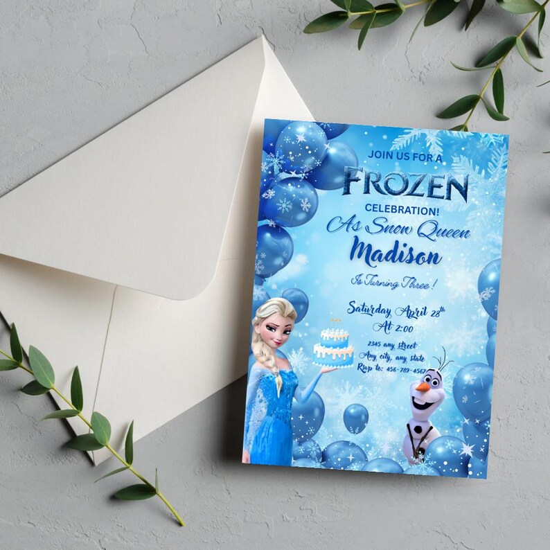 Frozen Birthday Invitation: Editable Elsa & Olaf Party Template (5x7 ...