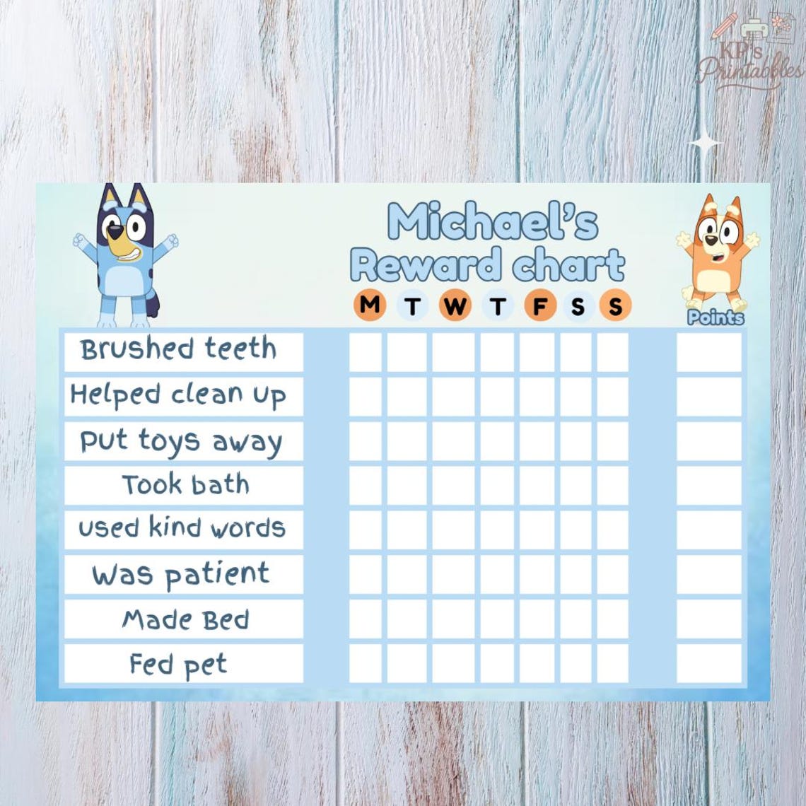 Bluey Themed Reward Chart | Printable Behavior Chart for Kids ...