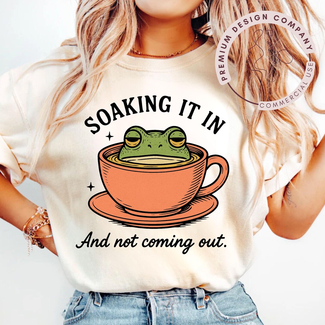 Soaking It in Frog PNG | Funny Frog in Teacup Clipart | Vintage Cozy ...