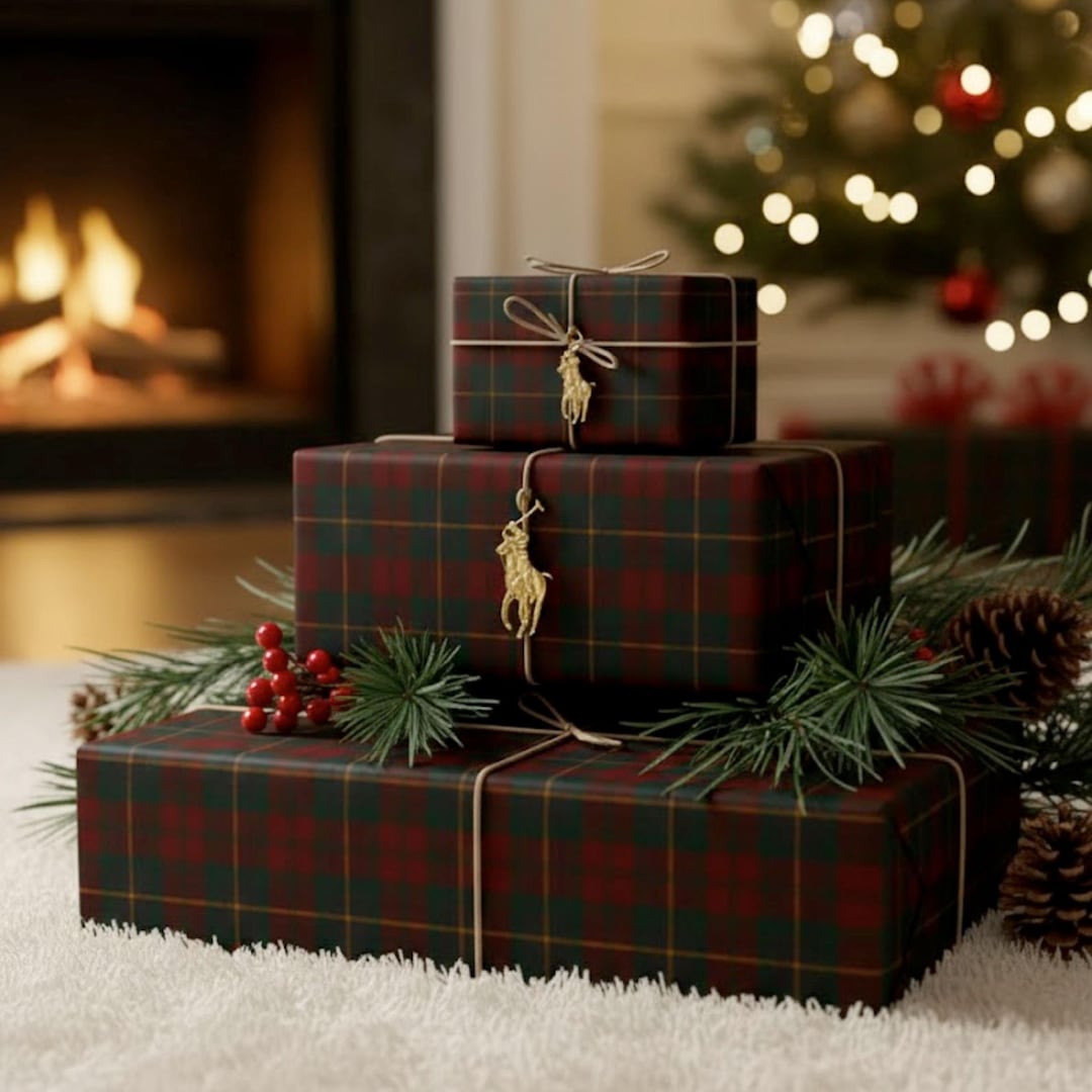 Classic Tartan Wrapping Paper Deep Red and Green Plaid Gift Wrap in ...