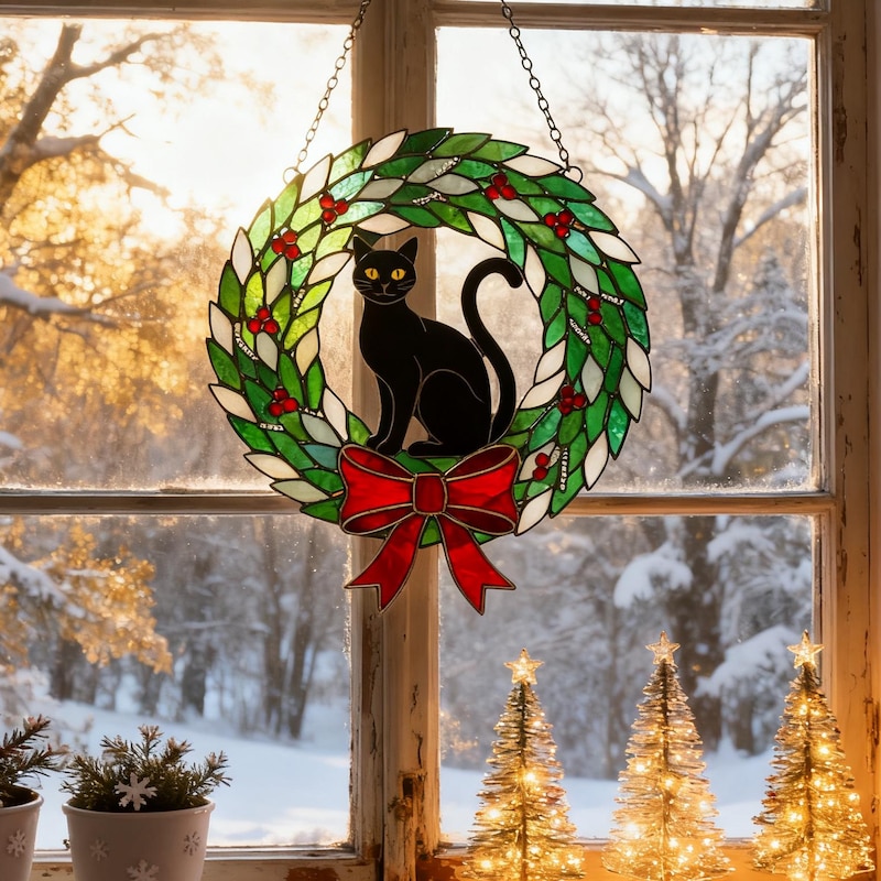 Holiday Wreaths Black Cat - Etsy
