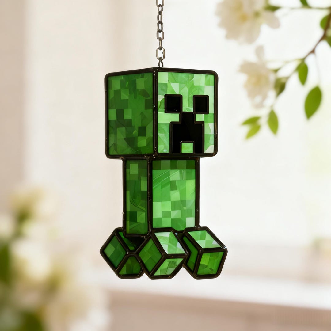 Minecraft Creeper Stained Glass Pendant |pixel Art Window Decor,gamer ...