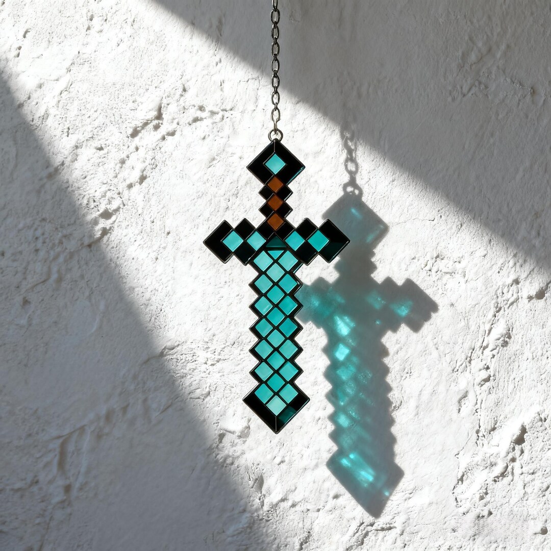 Minecraft-inspired Stained Glass Tool Pendant Series|pixelated Glass ...