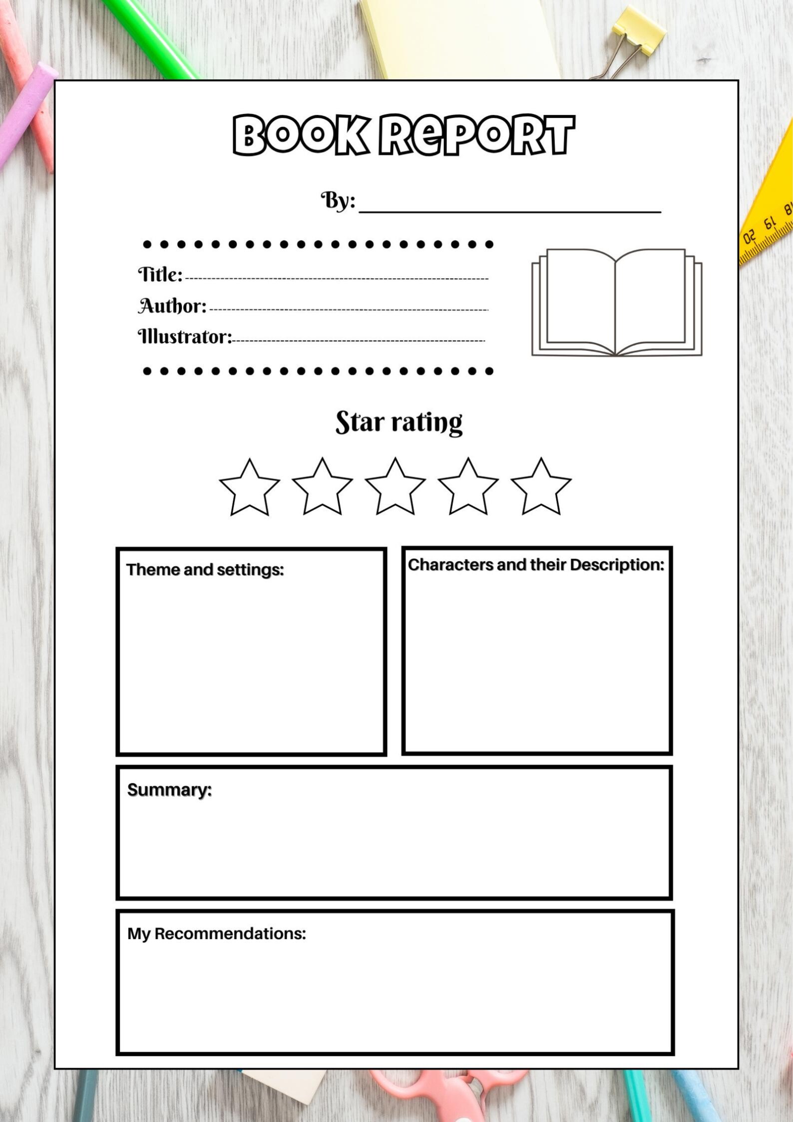 Printable Book Report Worksheet for Kids, Book Review Activity Sheet ...