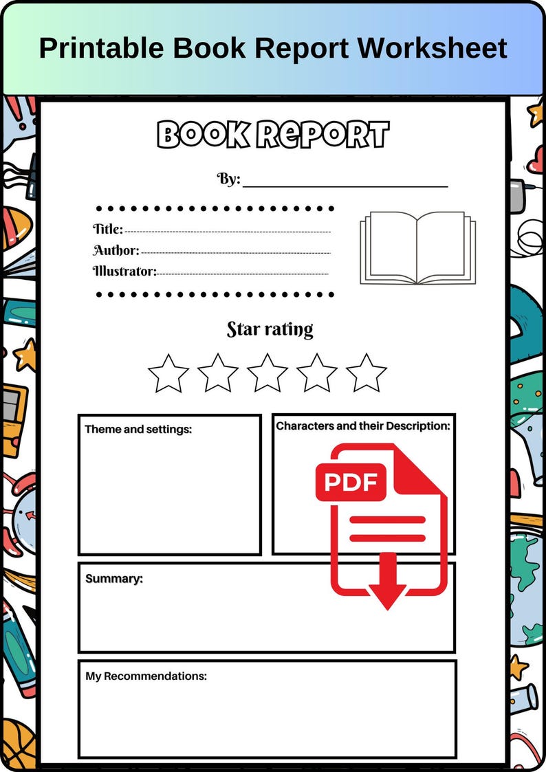 Printable Book Report Worksheet for Kids, Book Review Activity Sheet ...