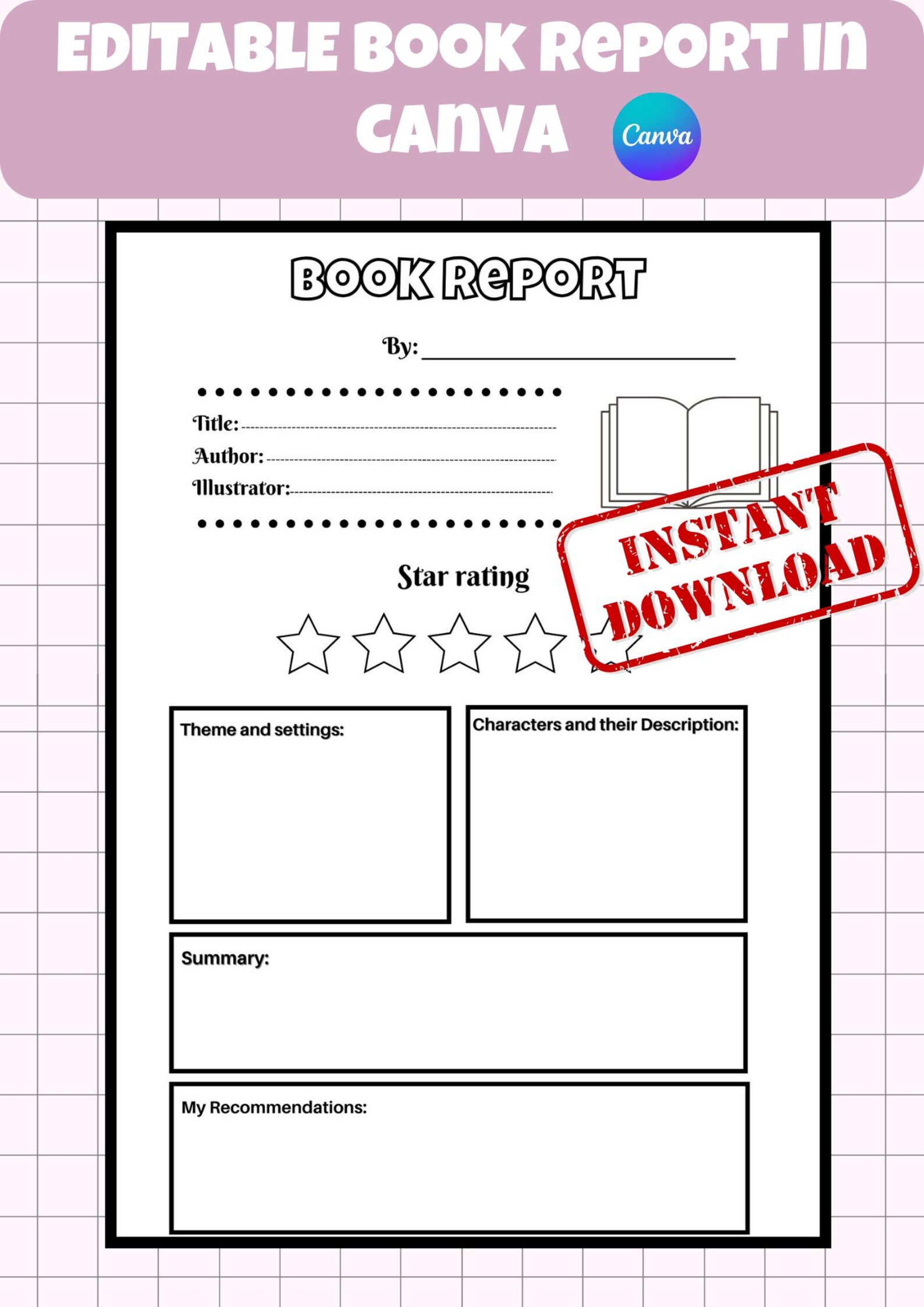 Printable Book Report Worksheet for Kids, Book Review Activity Sheet ...
