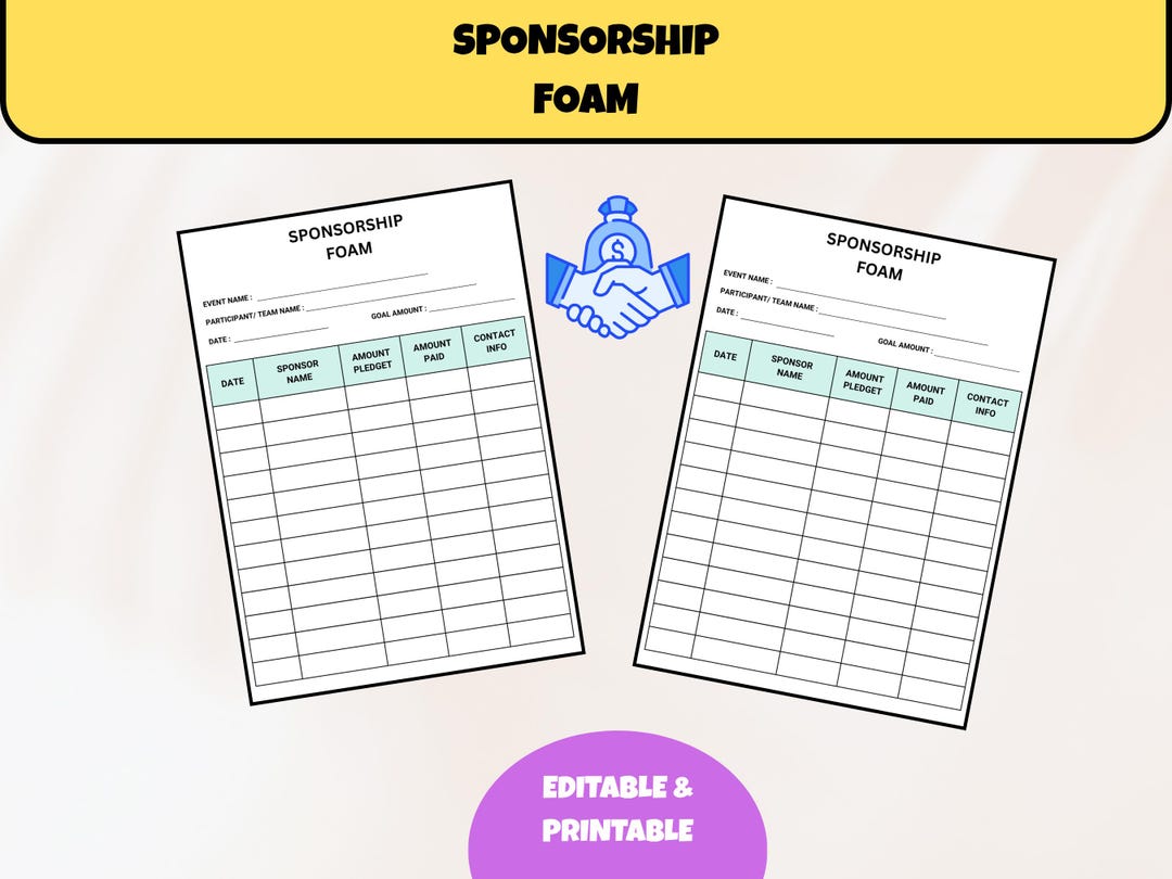 Printable Sponsorship Form, Editable Event Sponsorship Sheet for ...