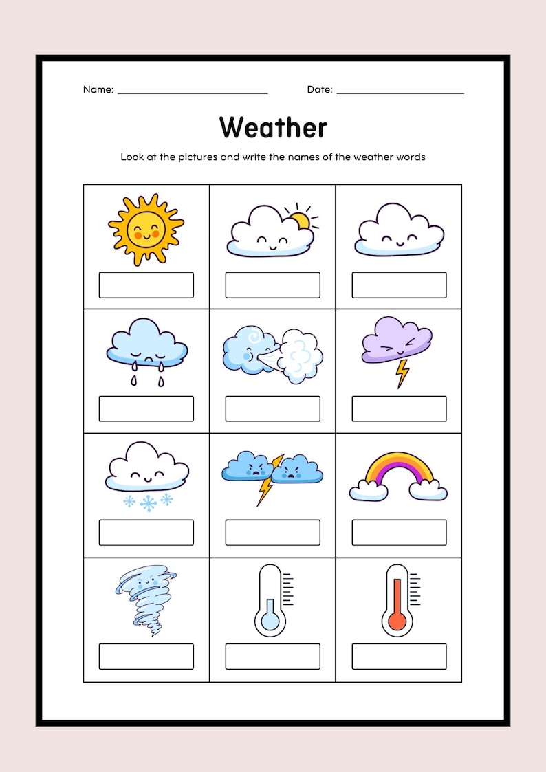 Set of 2 Printable Weather Vocabulary Worksheet for Kids | Homeschool ...