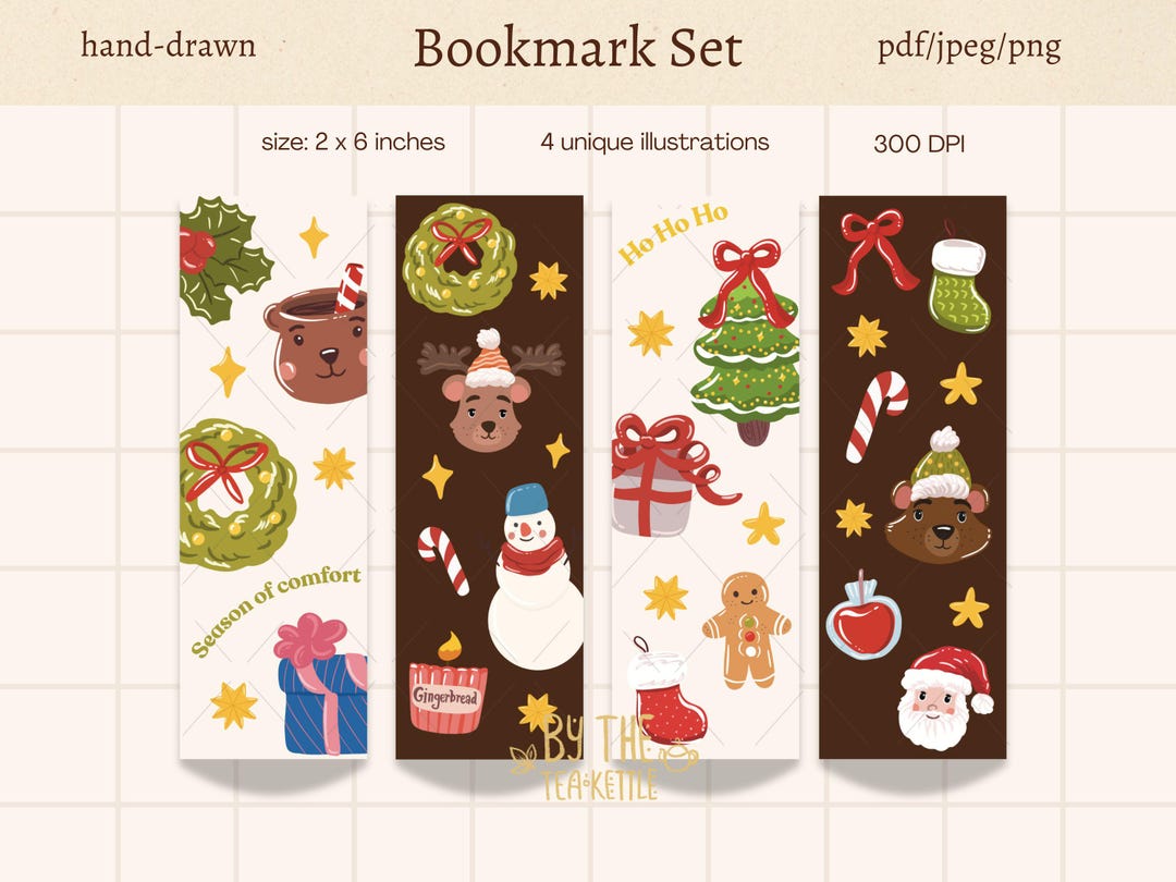 Christmas Joy Bookmark Set - Happy Holidays Bookish Gift - Digital ...