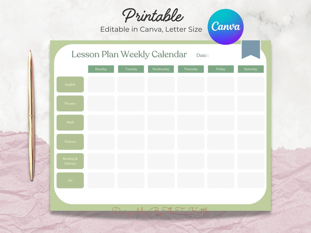 Editable Weekly Lesson Plan Template: Teacher Homeschool Planner (canva ...